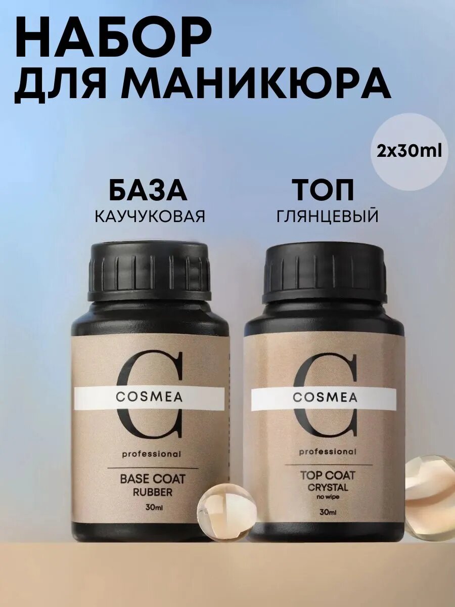 Набор для маникюра Cosmea Professional, база и топ без липкого слоя, 2 шт