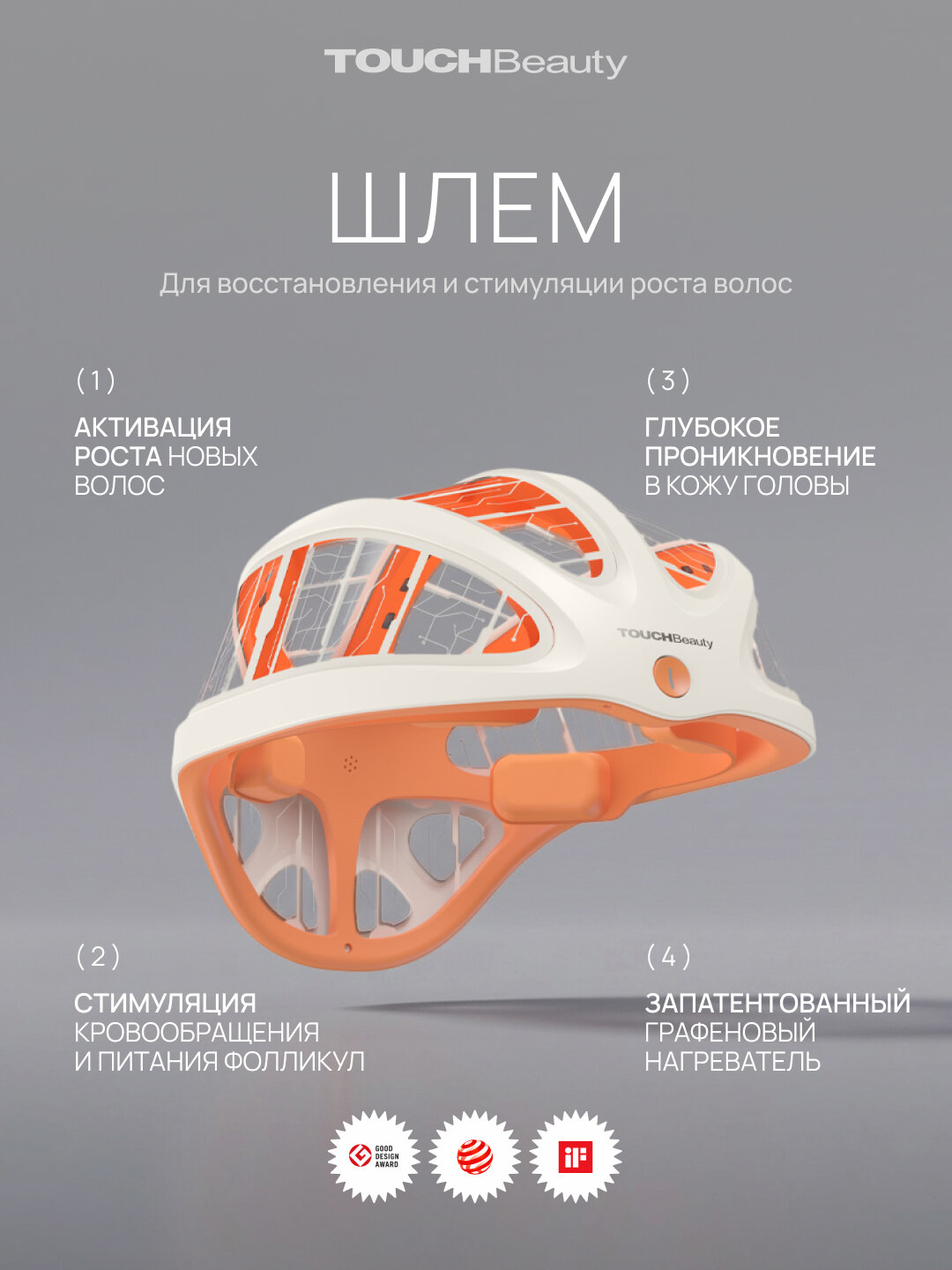 Шлем VITA для восстановления волос TOUCHBeauty TB-2546 / Аппарат для роста волос / Графен, ИК + красный свет, термо