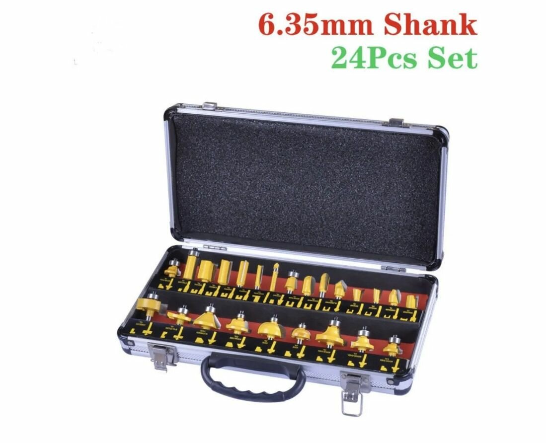 Набор фрез по дереву 24шт. в кейсе, хвостовик 6,35 мм (1/4 дюйма), твердосплавные фрезы