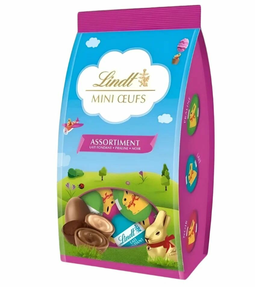 Конфеты Линдт Шоколадные Яйца Ассорти Lindt Mini Oeufs из темного и молочного шоколада с начинкой пралине, 180 гр. (Италия)