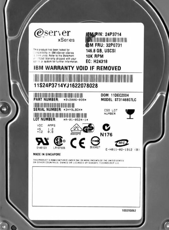 Жесткий диск IBM 146,8Gb 10000 U320SCSI 3.5" HDD 9V2006-039