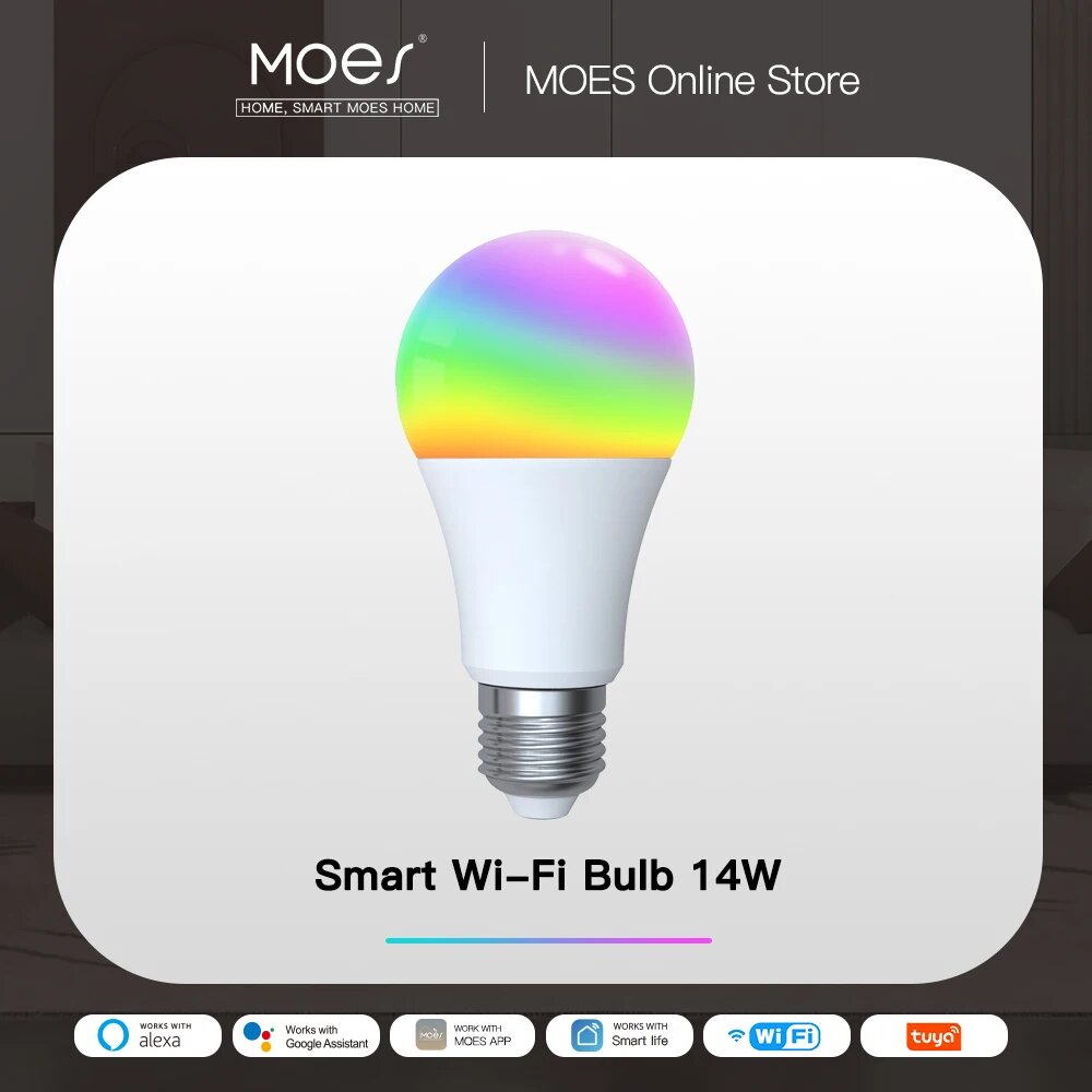 MOES Wi-Fi умная LED лампа 14 Вт RGB, 4 pcs LED чипа