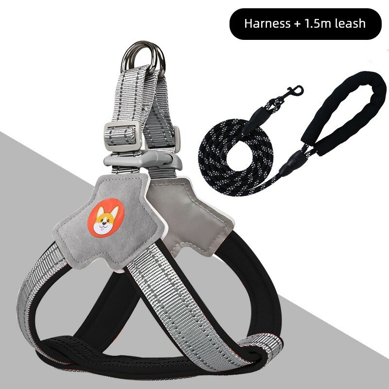 Шлейка-жилет для собак средних и крупных пород, для шиба-ину, корги, с ошейником, для прогулок, с защитой от потери, с