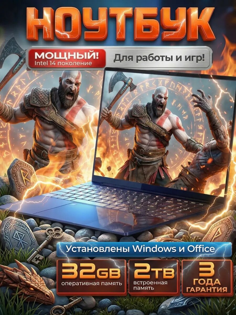 Ноутбук Intel Core i7-14700HX, 32GB RAM, 2048GB SSD, 2026 + Windows, Office
