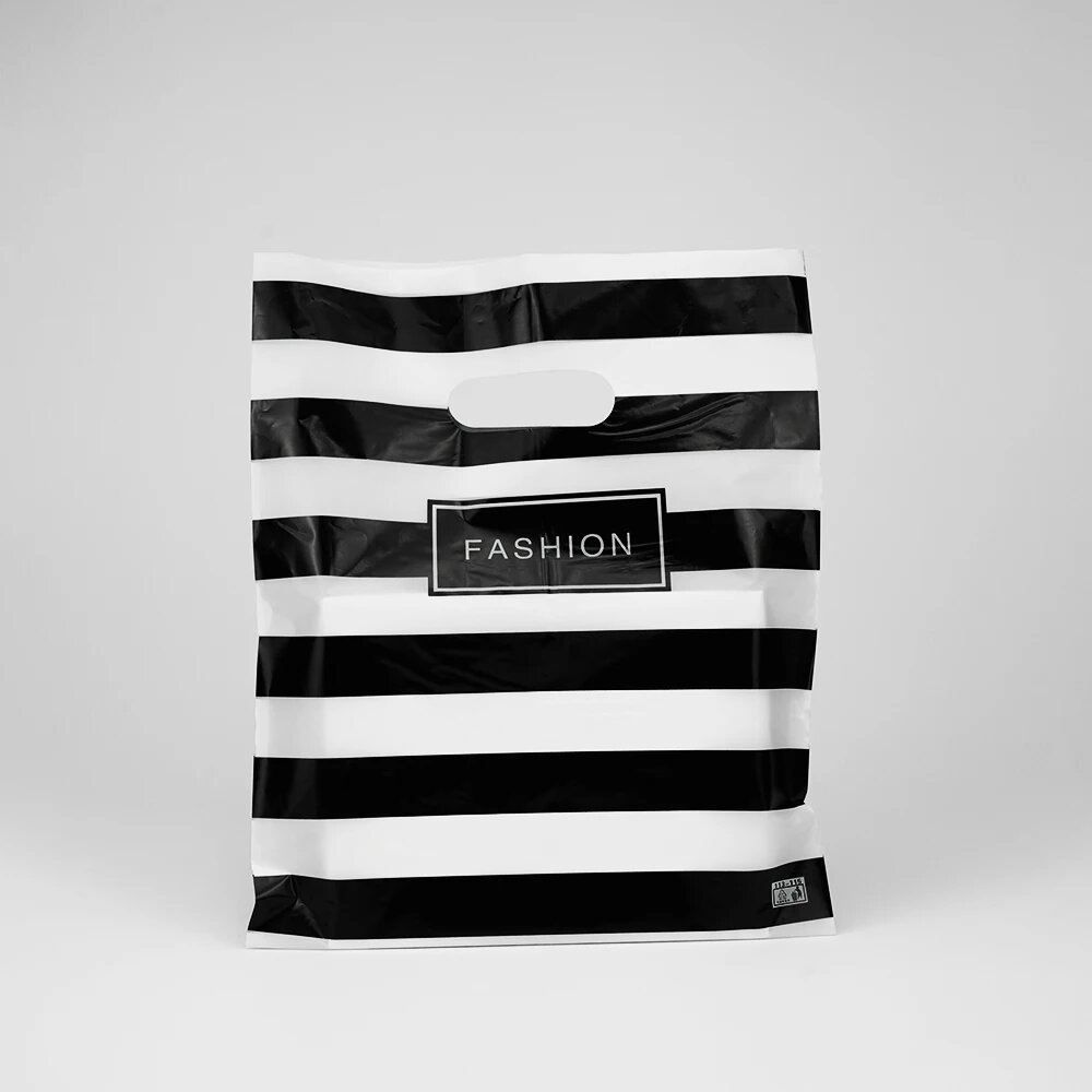 Пакеты подарочные черные с белыми полосками Fashion