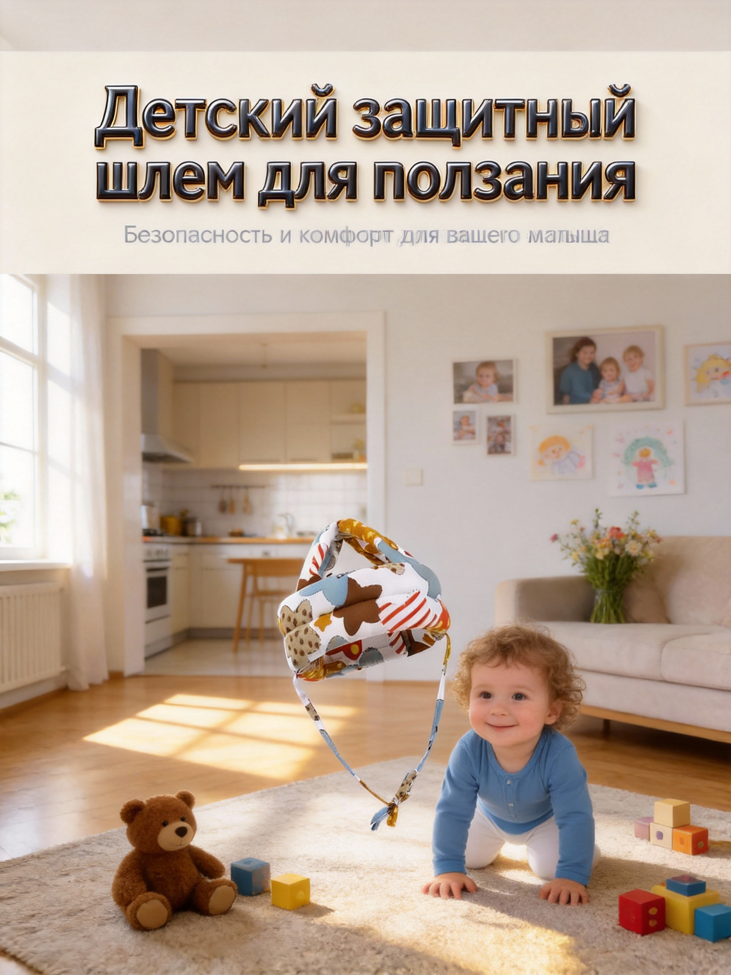 Детский защитный шлем для младенцев 1-3 года — защита головы при первых шагах, полый хлопок, подушка из полиэфира