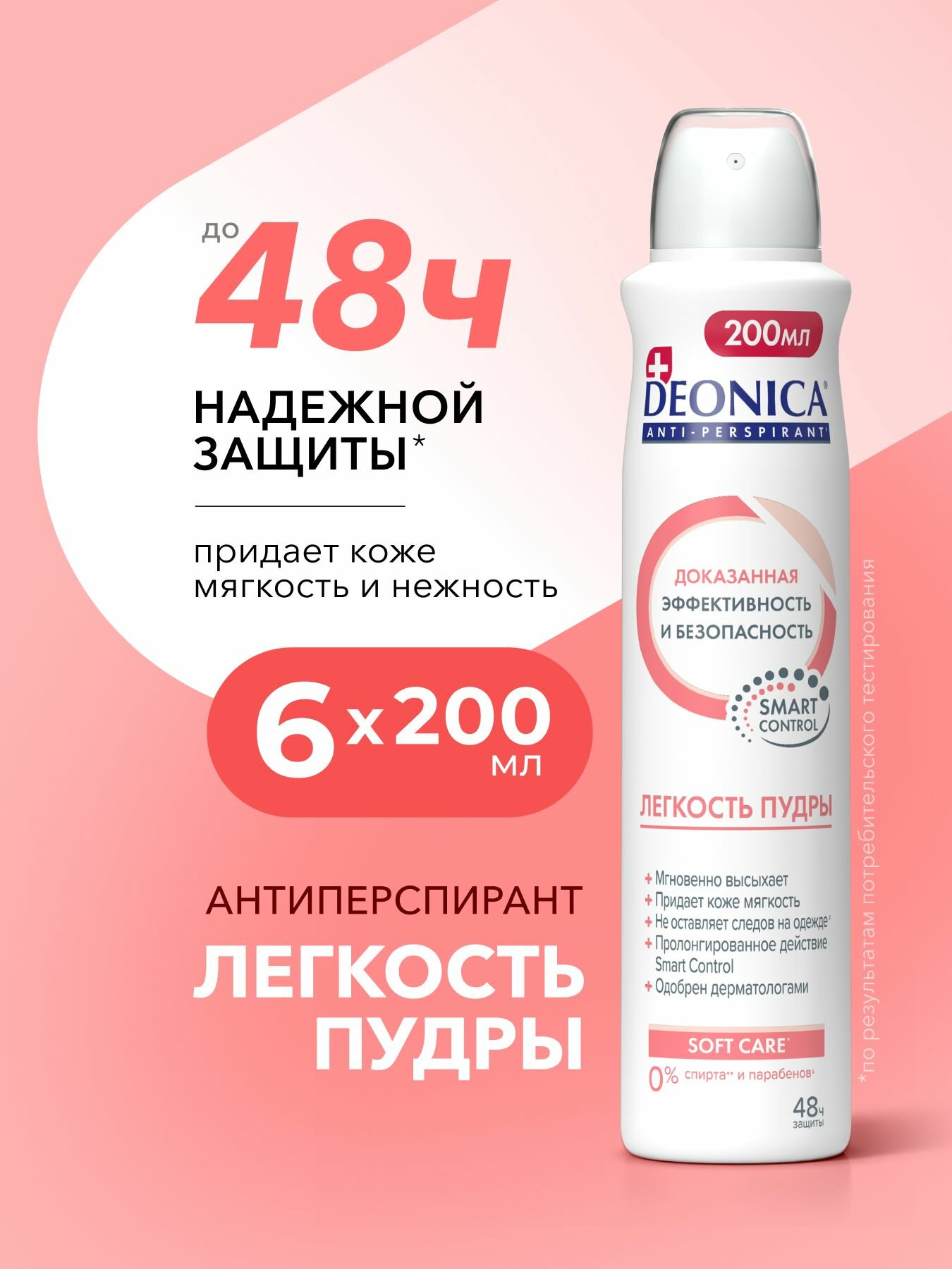 Дезодорант антиперспирант женский спрей Deonica Легкость пудры 6 шт по 200 мл