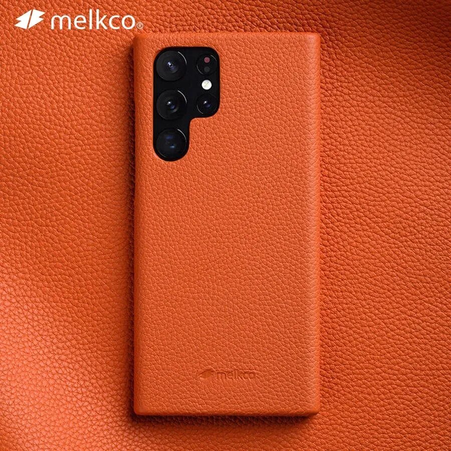 Melkco Чехол Premium из натуральной кожи для Samsung Galaxy S22 Ultra, чехол для телефона, оранжевый