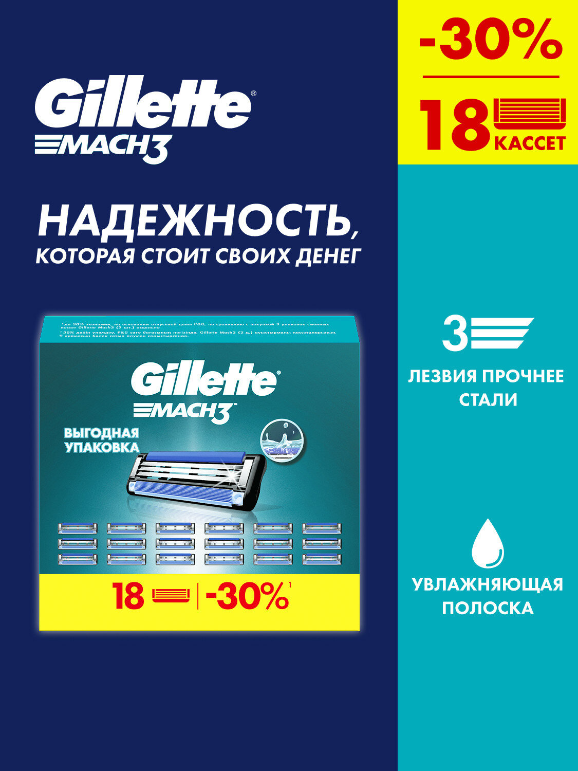 Сменные кассеты Gillette Mach 3 мужской с 3 лезвиями, 18 штук