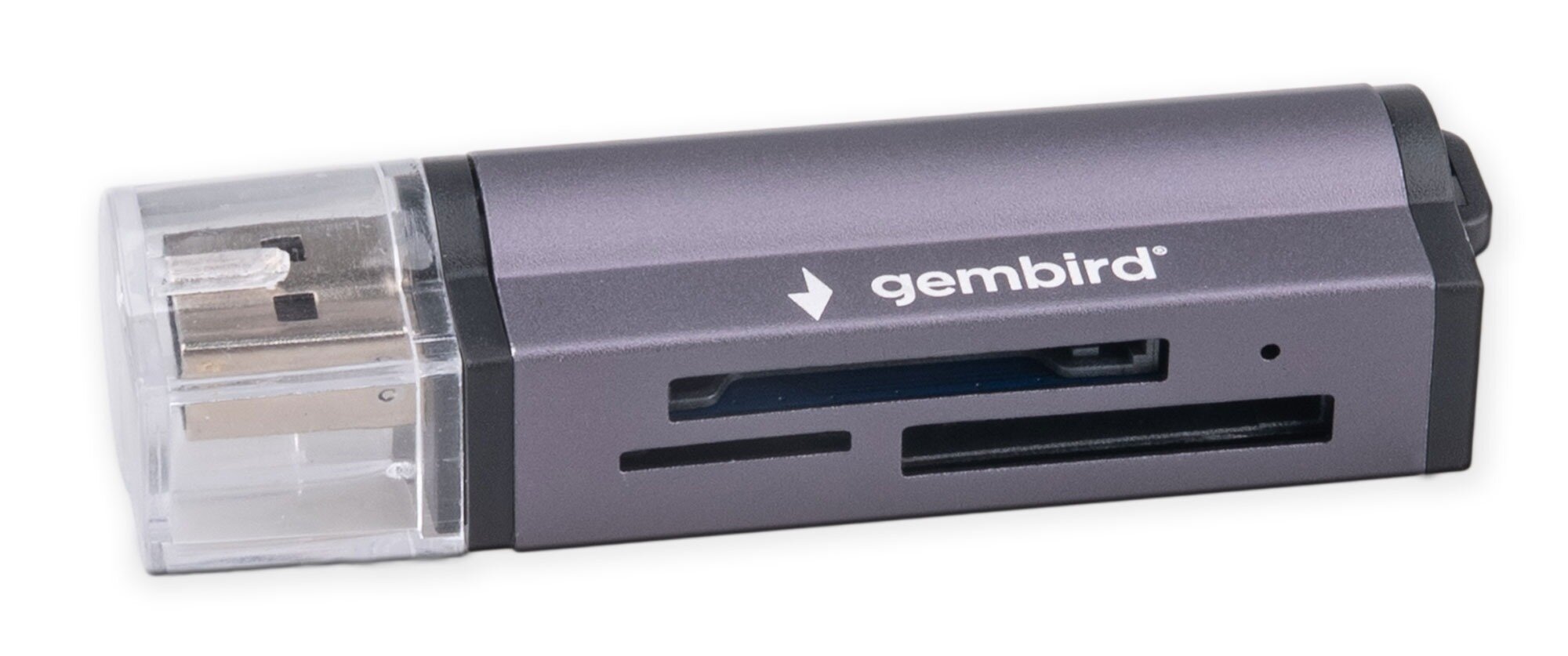 Кард-ридер Gembird FD2-MSD-5/серый/TF/Micro-SD/Micro-SDHC/Micro-SDXC/SD/MS/M2/USB 2.0/алюминий