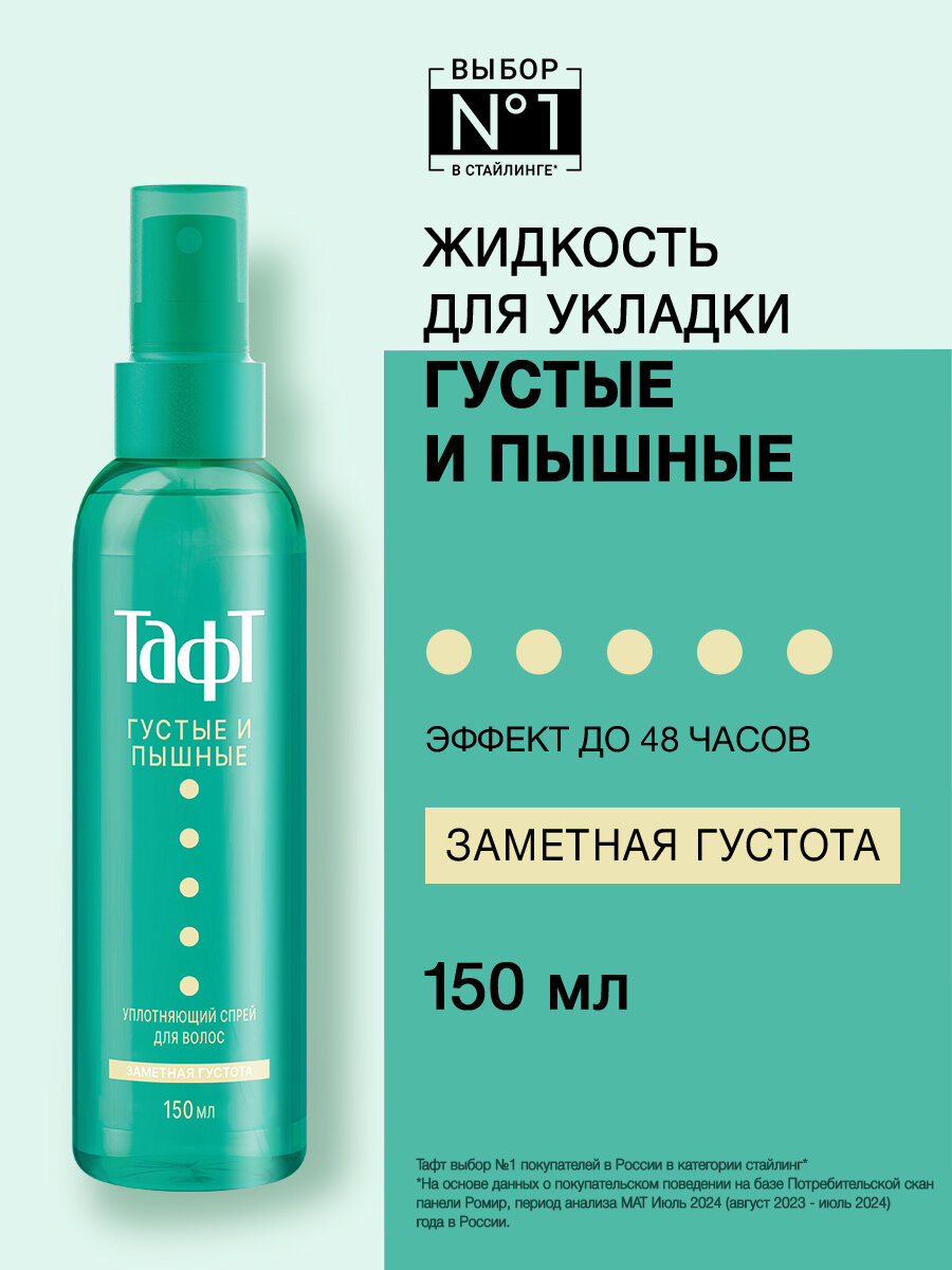 Тафт Густые и Пышные Уплотняющий спрей-термозащита для волос 150мл