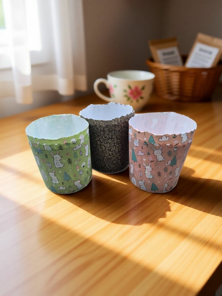 Формы пасхальные "Микс" для выпечки Кулича из пергаментной бумаги ,(в наборе 9 шт )