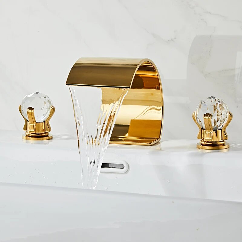 Becola роскошная золотая раковина для ванной комнаты Luxury Golden Bathroom Basin Faucet для сосуда Sink Crane Waterfall смеситель горячей и холодной воды с двумя хрустальными ручками-A37-B-Gold