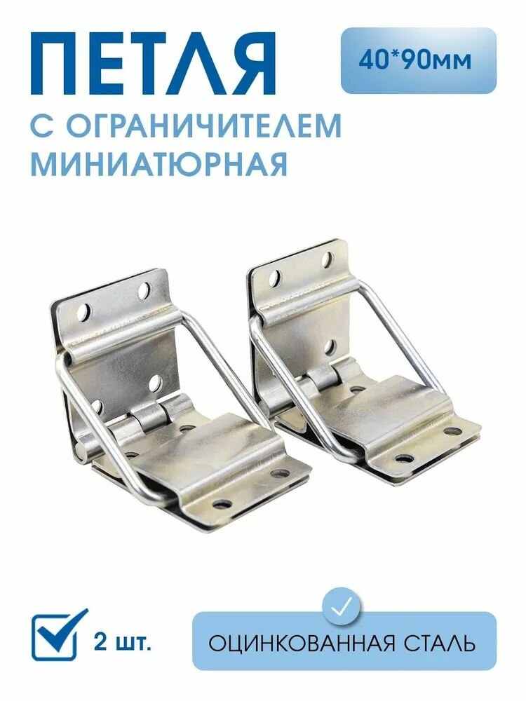 Петли 40x90 мм с открытыми заглушками, цинк белый, для ящиков, багажа и дверец шкафов, заднее крепление, 2 шт.
