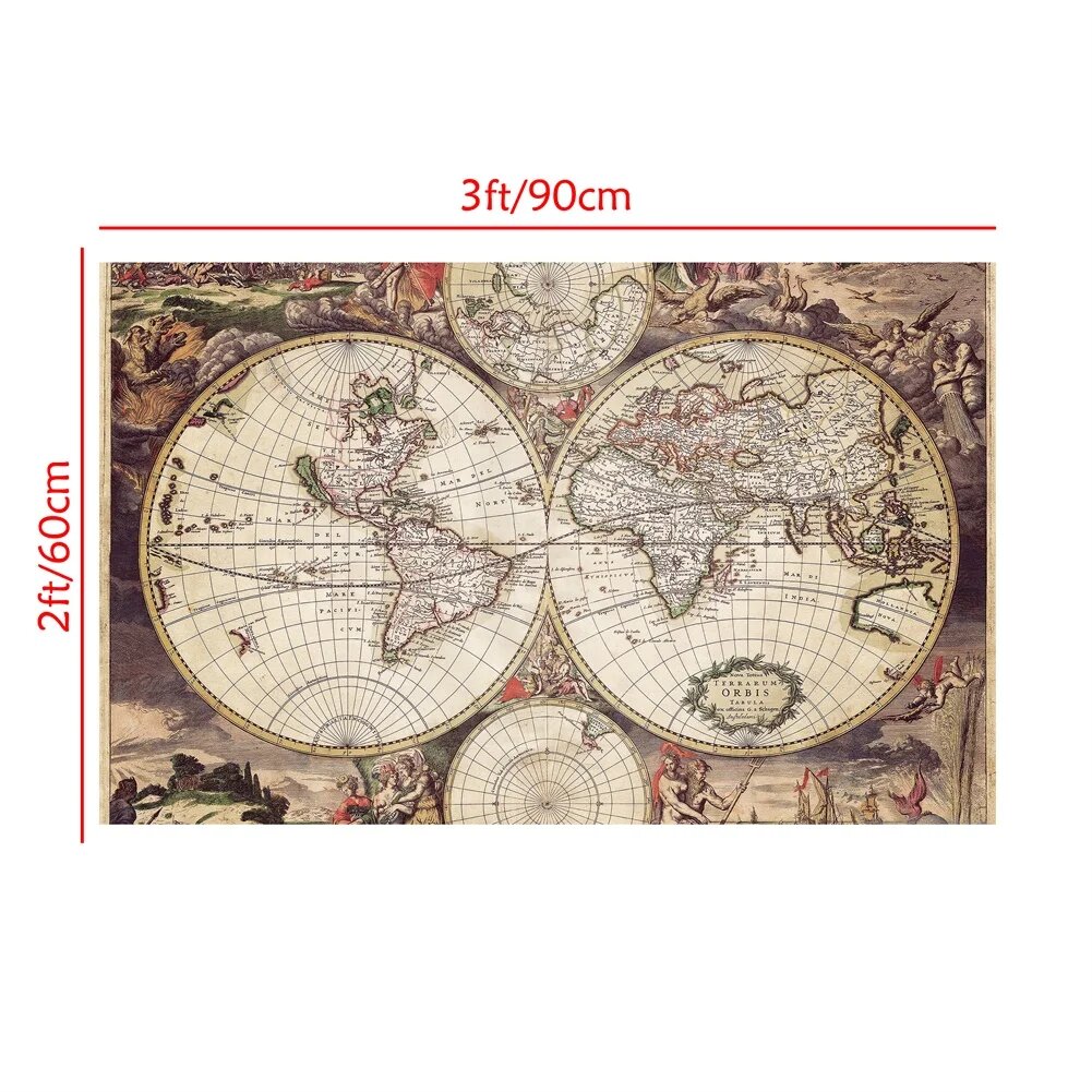 Винтажная карта мира 90x60см