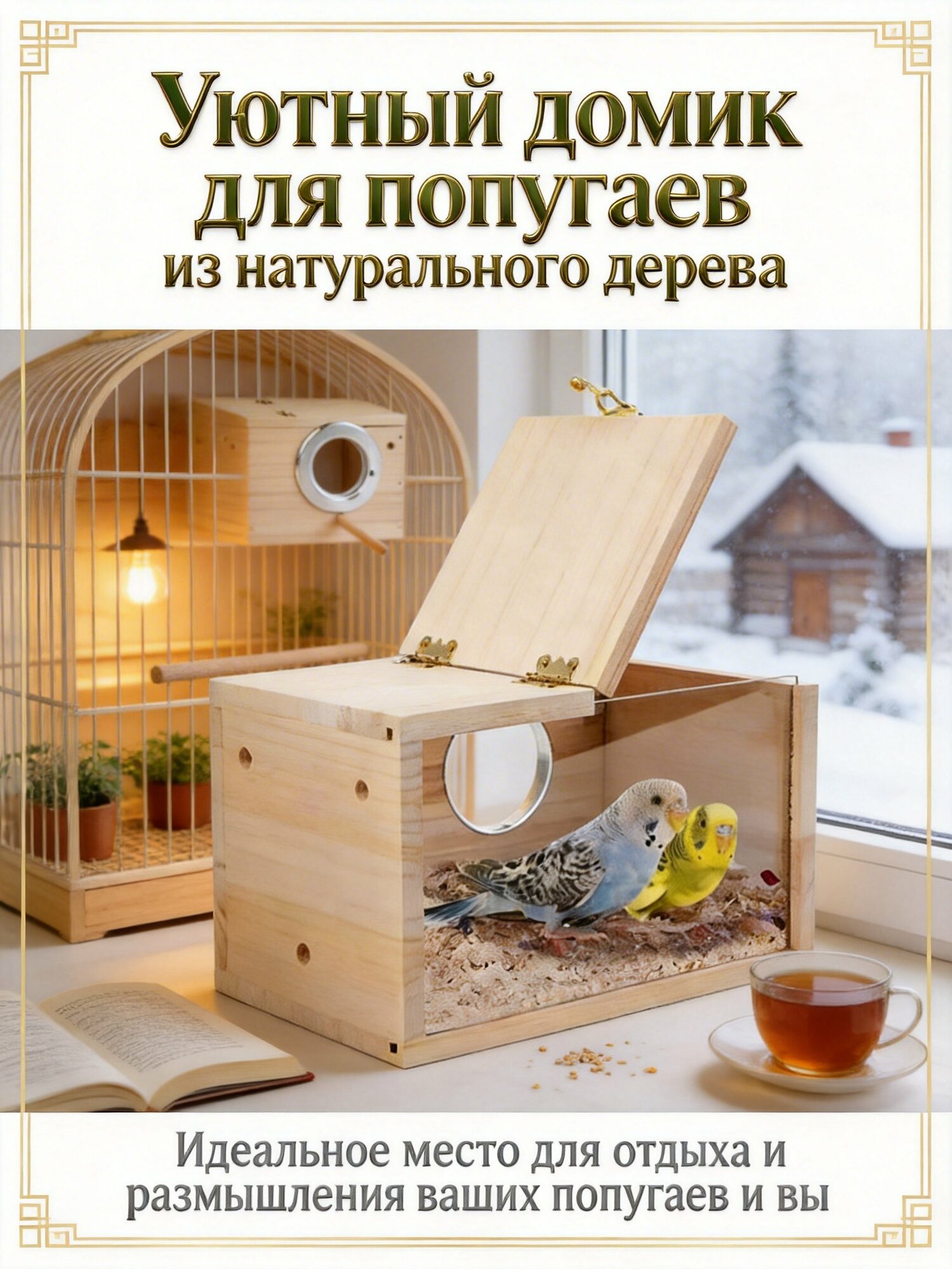 Прозрачный домик из павловнии и сосны для неразлучников и волнистых попугаев, уютное гнездо для отдыха и размножения