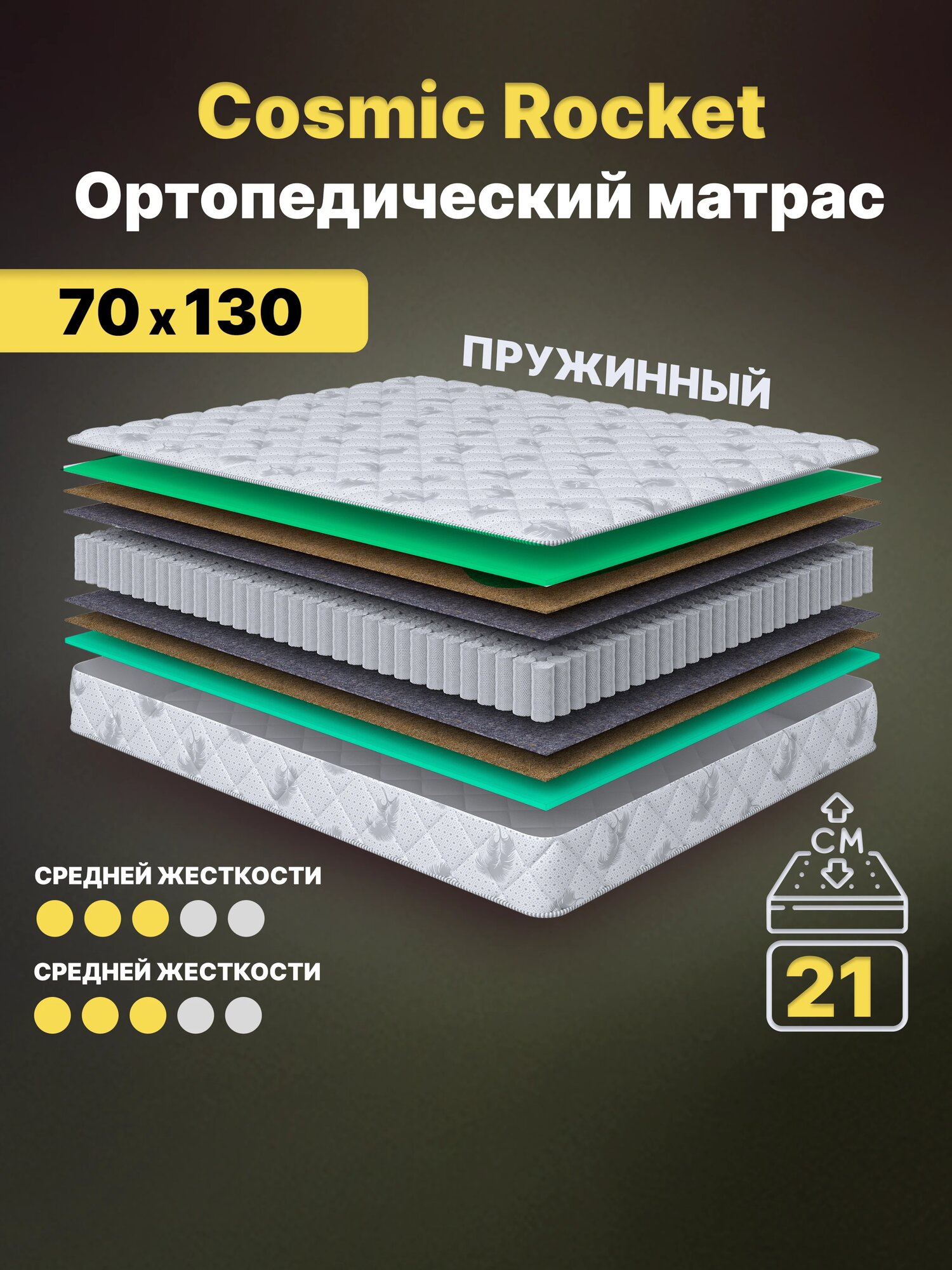Ортопедический матрас Cosmic Rocket 70x130 см — 2 степени жёсткости, высота 20 см, анатомическая поддержка