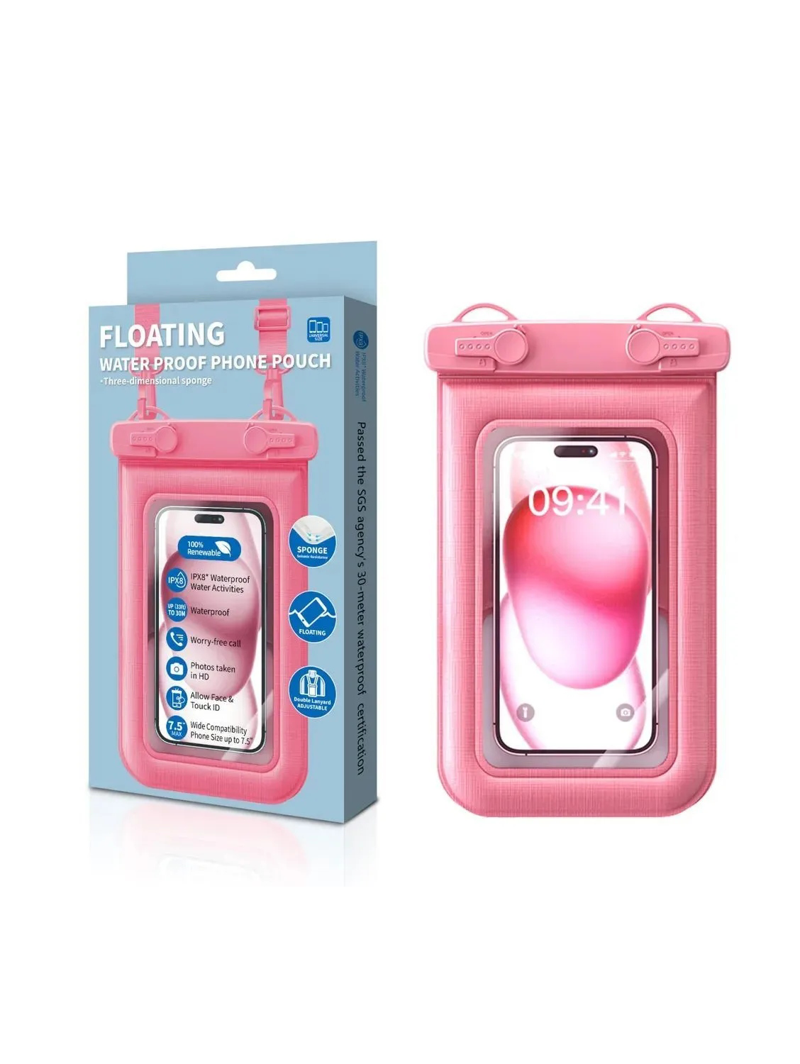 Водонепроницаемый чехол для телефона (смартфона) и документов на шею универсальный, 6.9 дюйма, розовый
