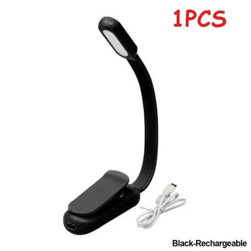 Черная USB-лампа для чтения с клипсой, перезаряжаемая
