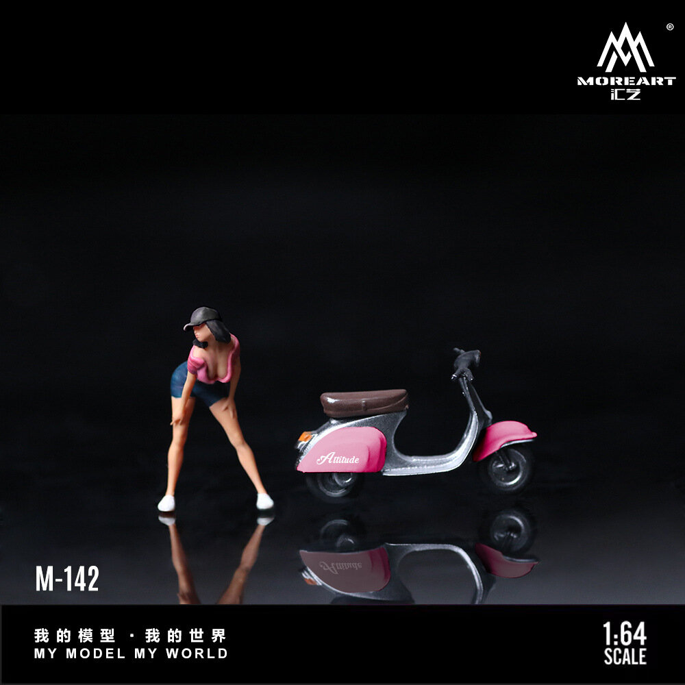 Коллекционная фигурка мотоцикла-скутера в масштабе 1:64, розовая, из резины для декора и коллекционирования