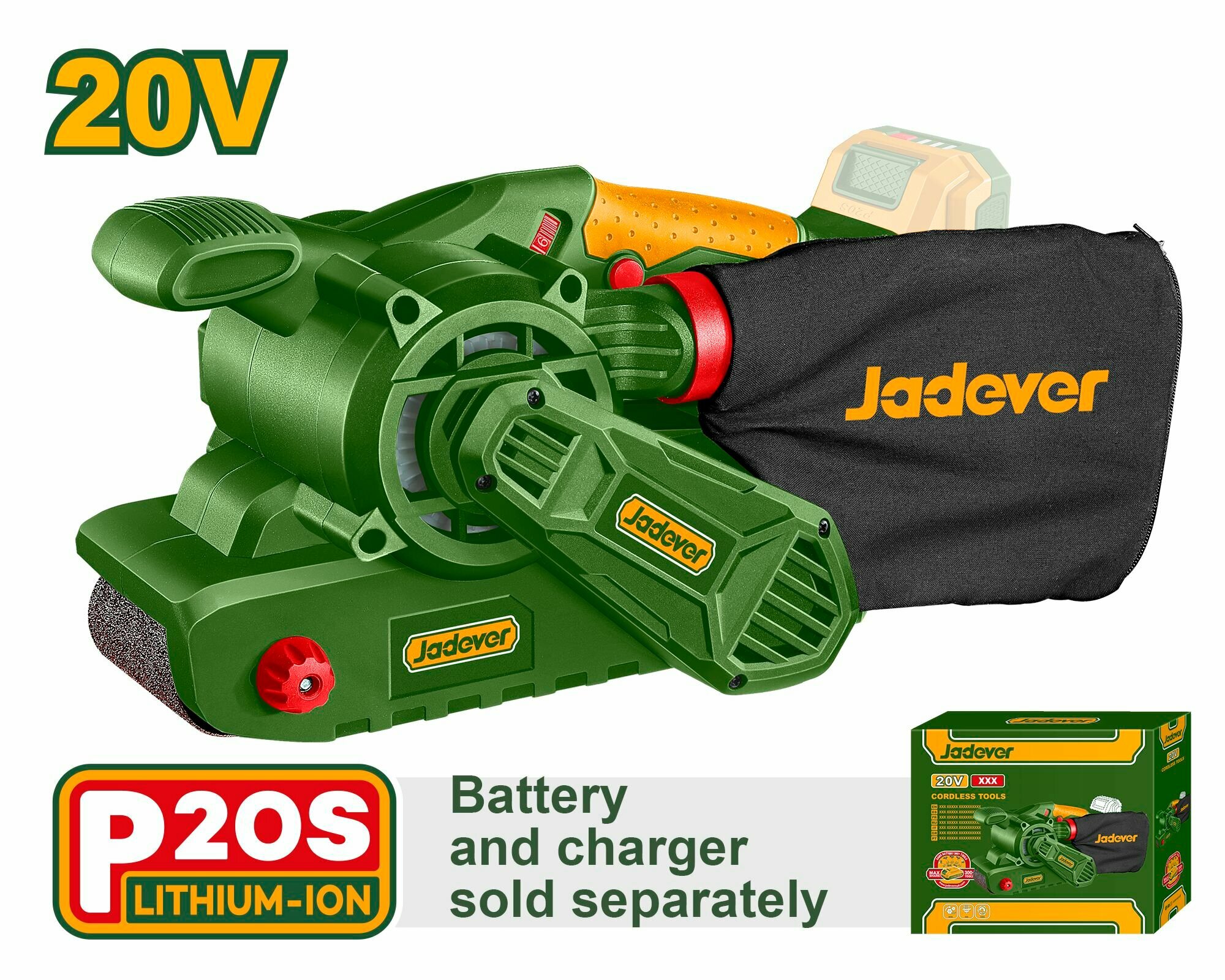 Шлифмашина ленточная аккум.20В, 180-300м/мин (б/акк и зар) JADEVER JDLBS1520