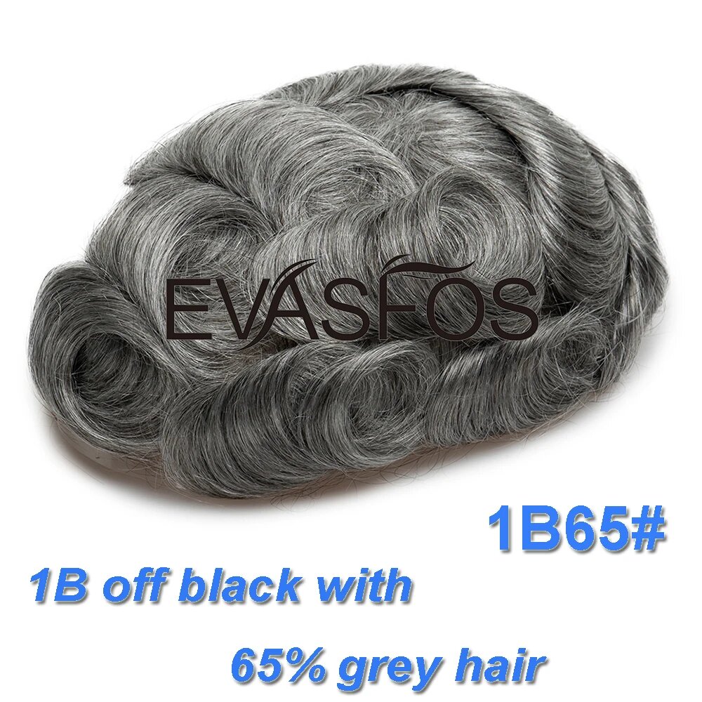 Мужской парик EVASFOS 1B65# (8x10, 130%)