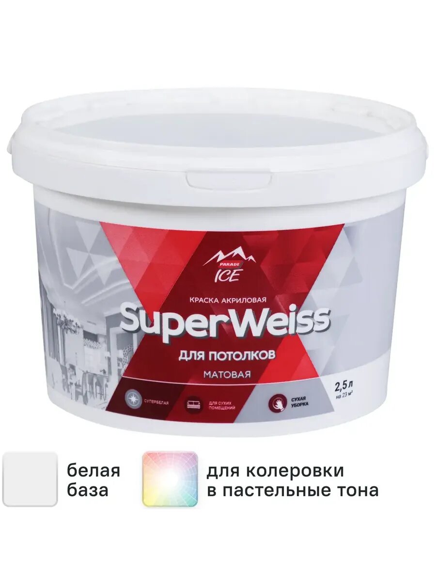 Краска для потолков Parade DIY SuperWeiss цвет белый 2.5 л