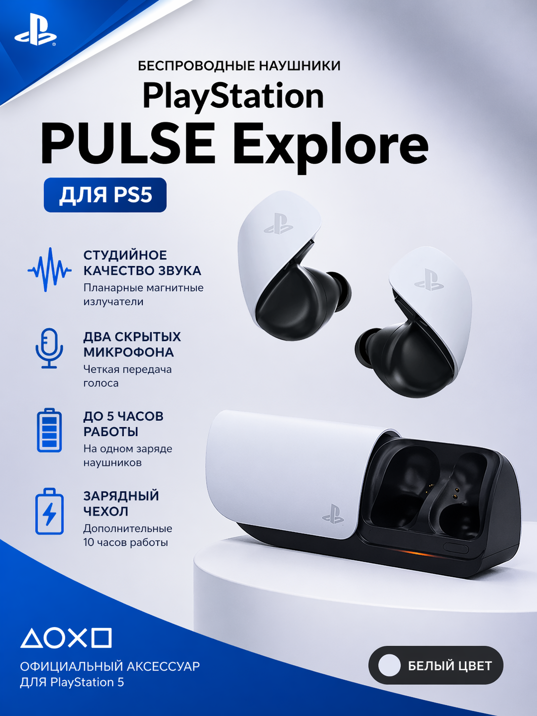 Гарнитура беспроводная PlayStation PULSE Explore Wireless Earbuds White (PS5) белая
