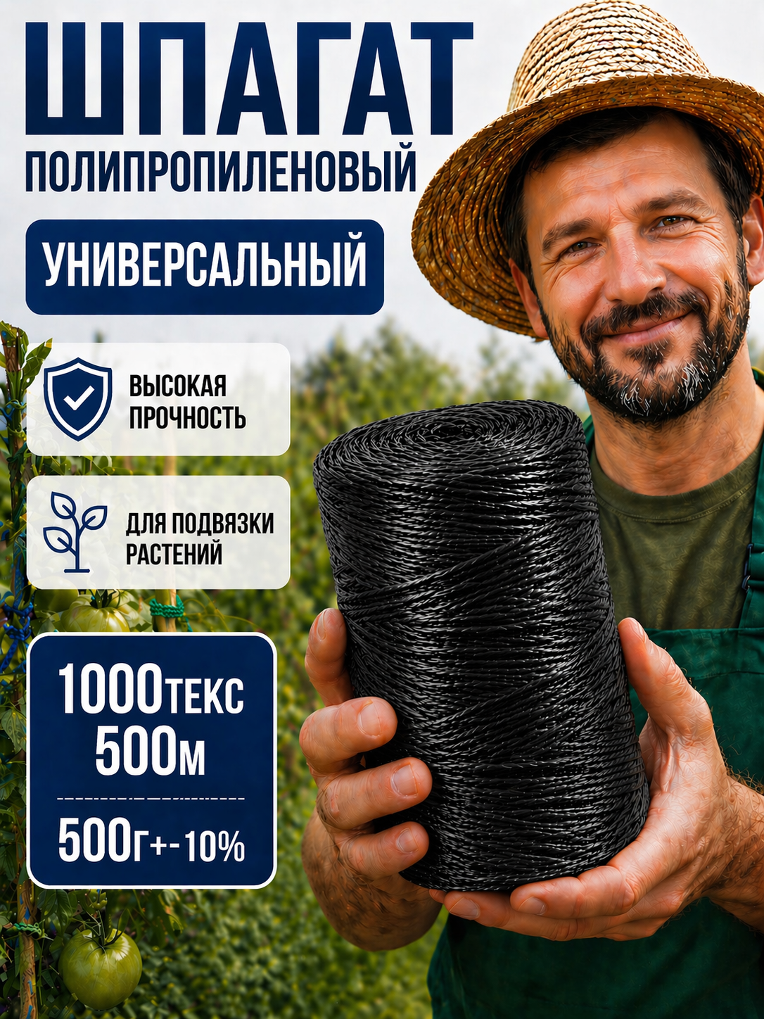 Шпагат полипропиленовый 500 м (500 грамм)1000 тэкс веревка для подвязывания растений