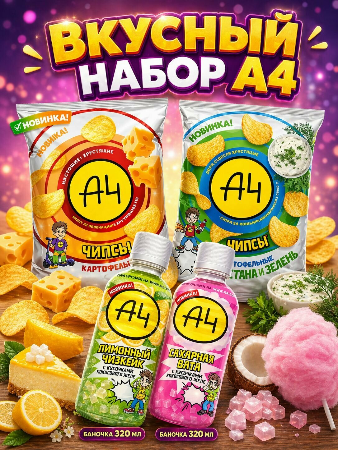 Набор Влад А4 Чипсы 2 пачки + Напитки 2 бутылки
