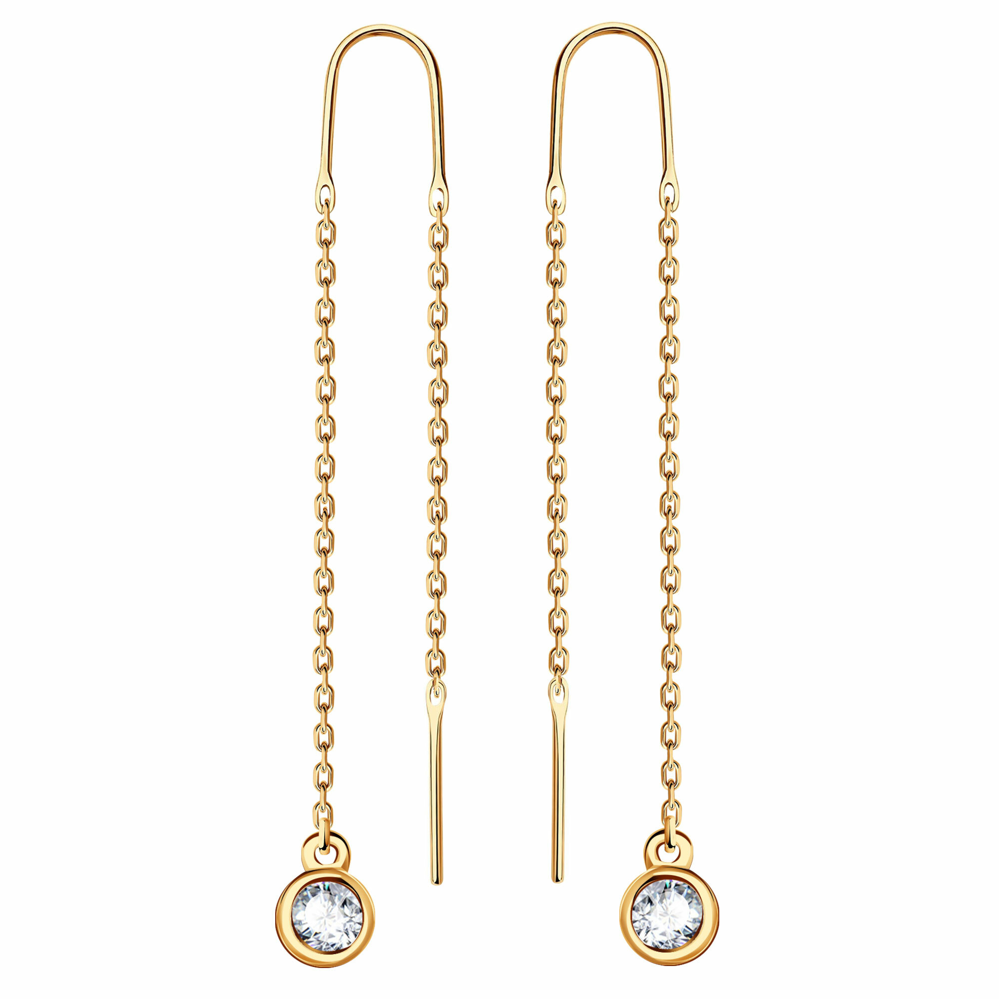 Серьги цепочки, красное золото, 585 проба, фианит