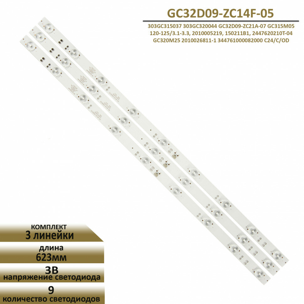 Светодиодная LED подсветка GC32D09-ZC14F-05 для телевизора DEXP F32B7000, F32C7000, F32C7100