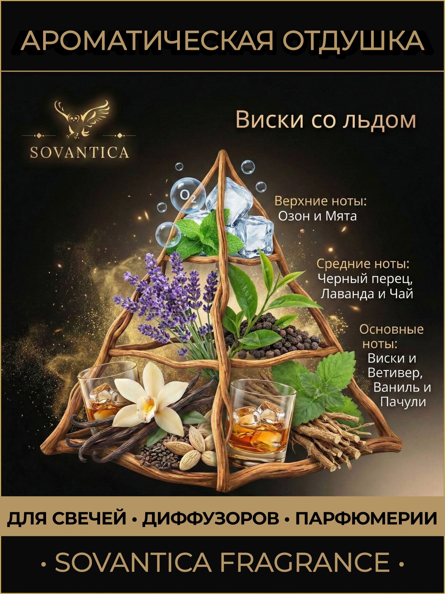 Ароматическая отдушка 10 г Виски со льдом (Whiskey on the rocks), Sovantica