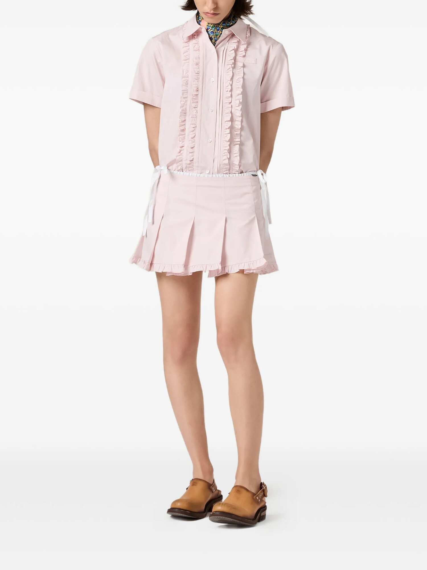 Юбка Miu Miu Poplin pleated miniskirt, размер 44, pink — фото 1