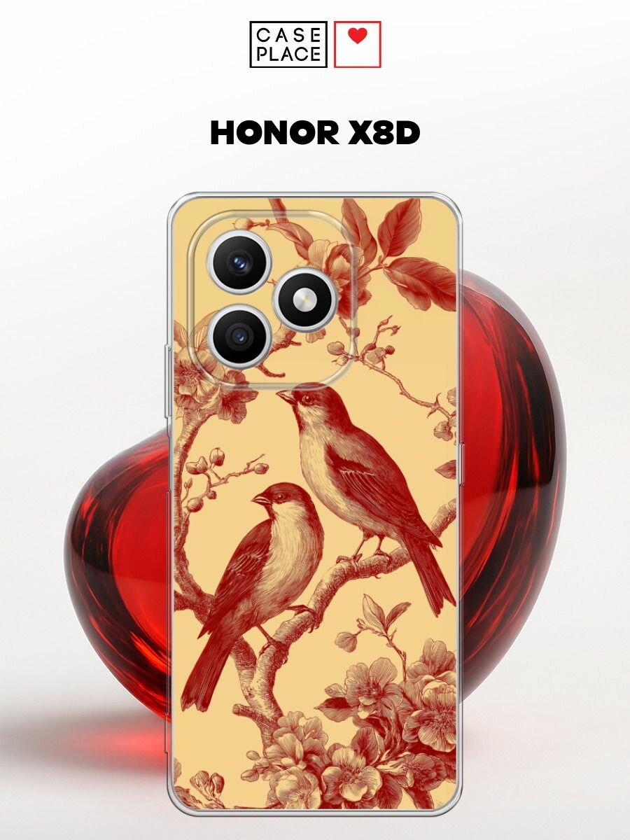 Чехол на Honor X8d / Хонор X8d с принтом Птицы на цветущей ветке