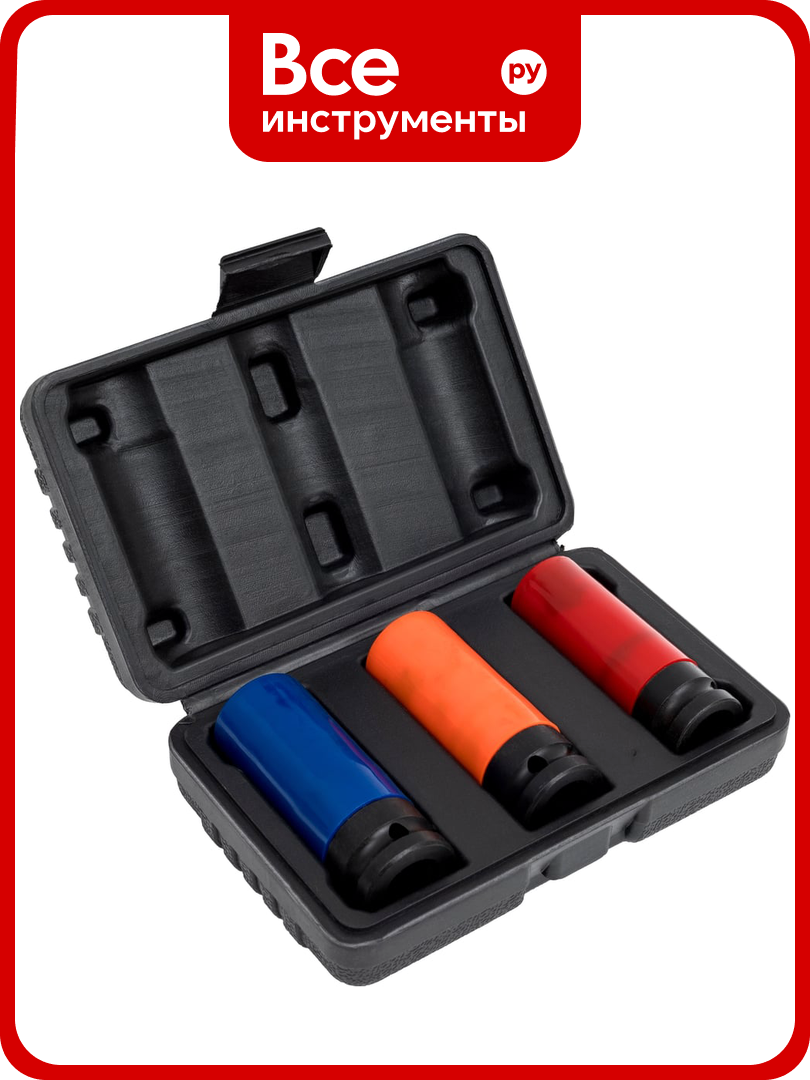 Головки ударные шестигранные 3 предмета 1/2" DR Forsage F-4032C из CrMo сплава, квадратное крепление, глубокий профиль