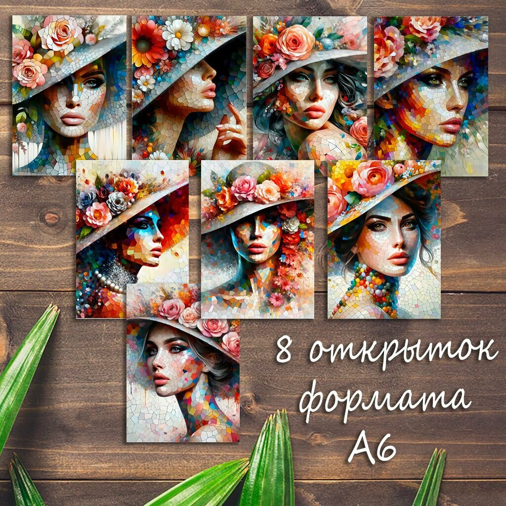 Большой набор открыток Девушки, 8 штук