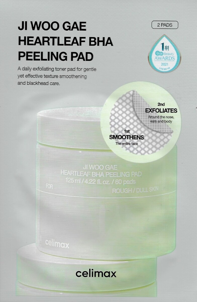 Celimax Отшелушивающие тонер-пэды с BHA-кислотами 10 шт. Ji Woo Gae Heartleaf BHA Peelind Pad 10 3,5ml