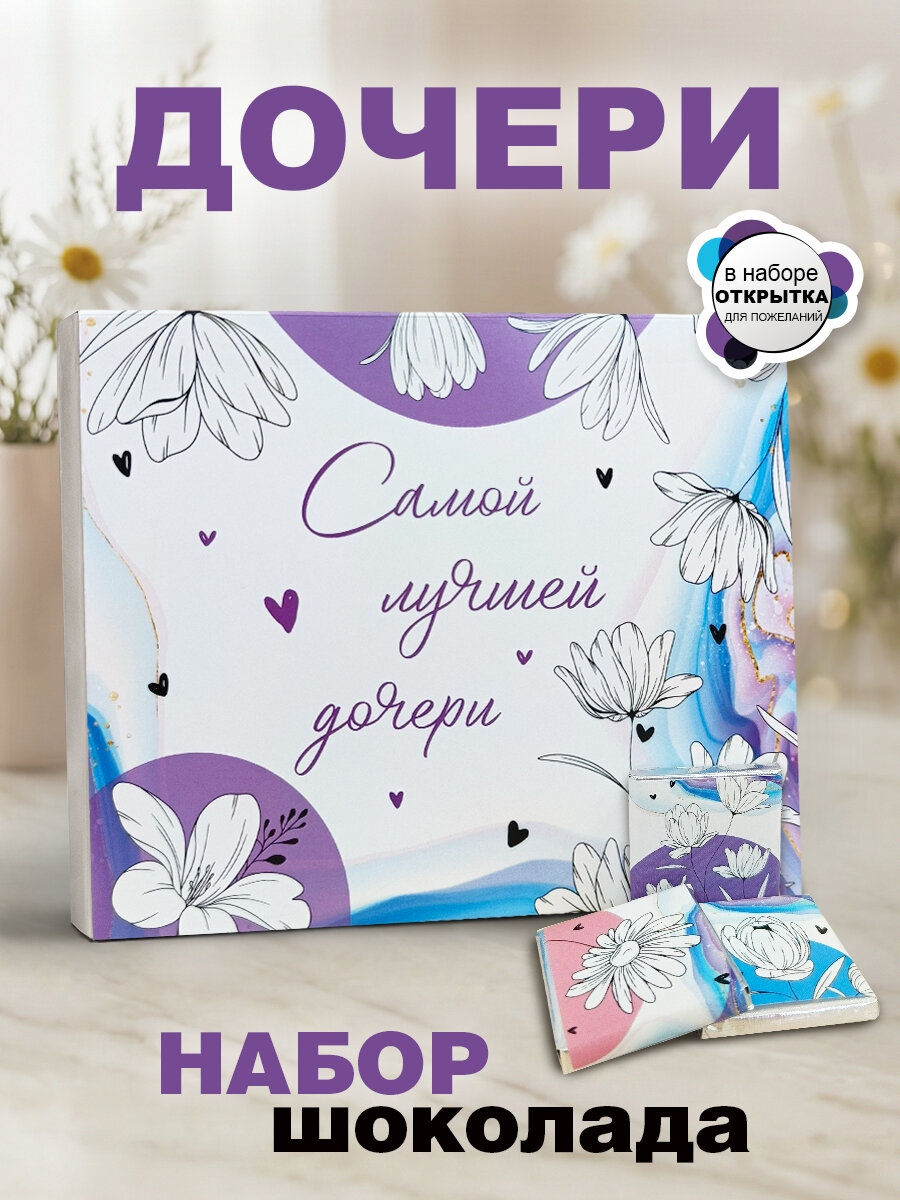 Подарок дочке на день рождения, шоколад порционный, 12 шоколадок с открыткой