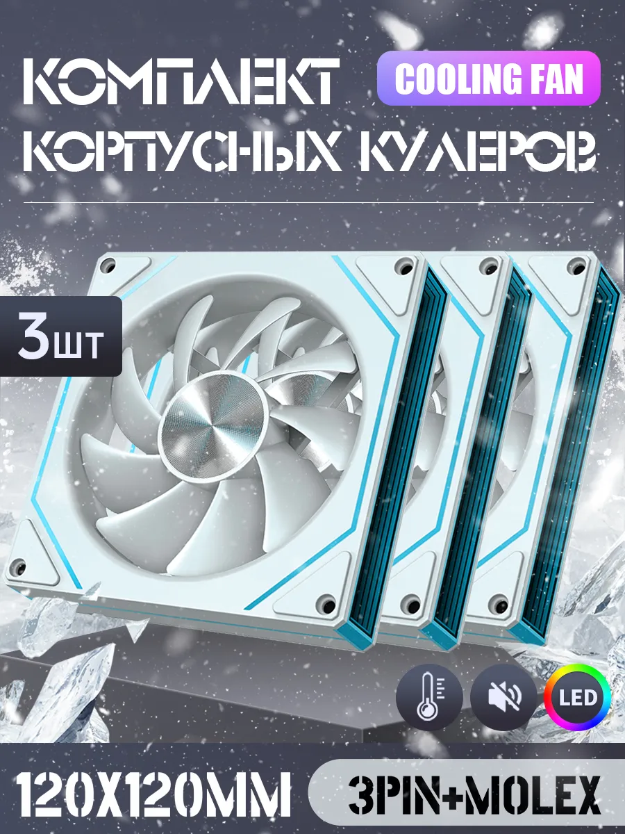 Вентилятор для пк 120 мм *3 шт，Вентилятор для корпуса компьютера 120х120мм с RGB подсветкой.