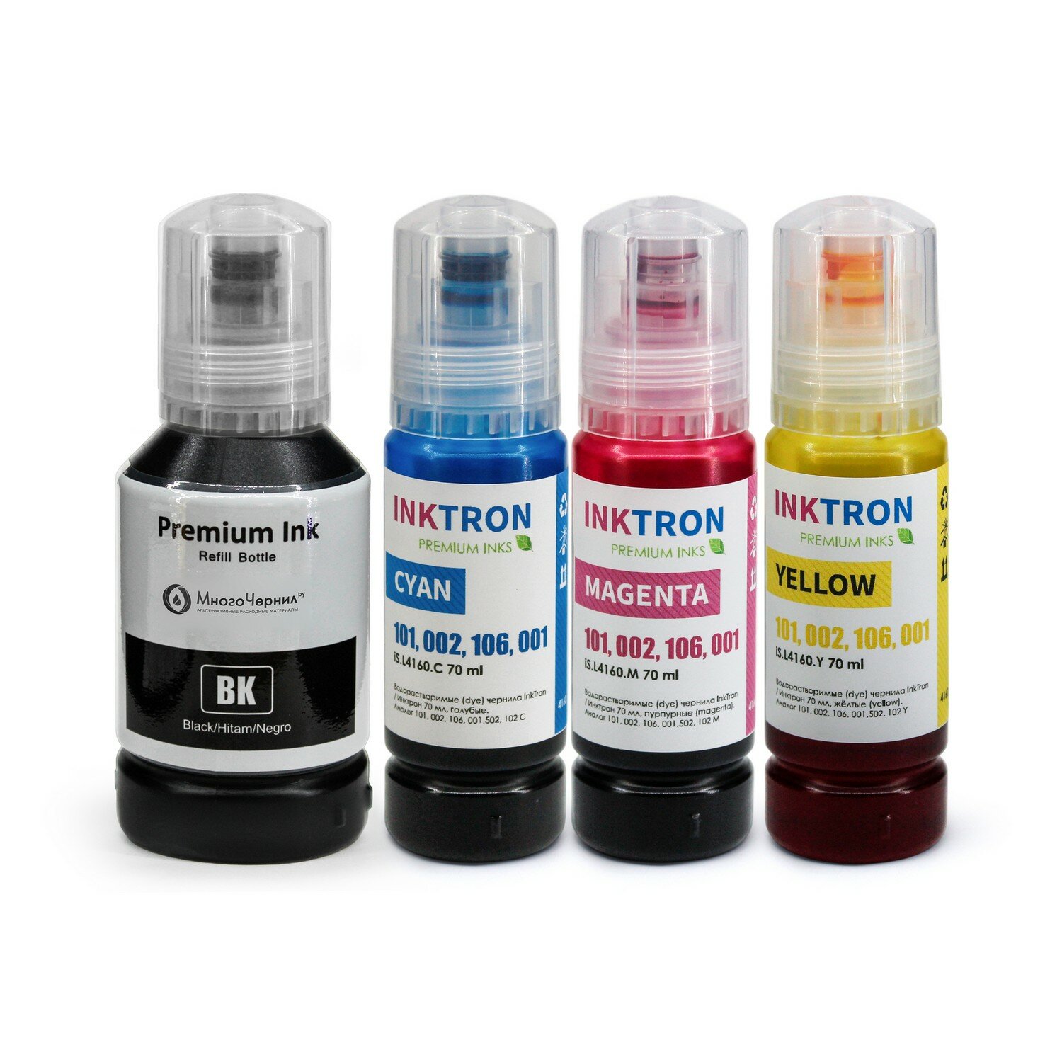 Чернила для Epson L4260, L4266 (совм. 001 - T03Y1, T03Y2, T03Y3, T03Y4) пигментные + водные, совместимые InkTron 101