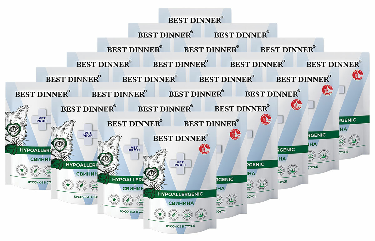Корм влажный Best Dinner Vet Profi Hypoallergenic для взрослых кошек при пищевой аллергии, свинина в соусе, 85 г х 24 шт