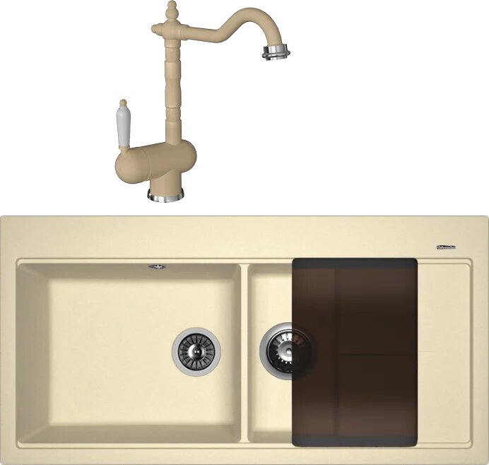 Комплект Мойка Florentina Россана 100x51, шампань, кварц / Смеситель Ода FL шампань, шампань