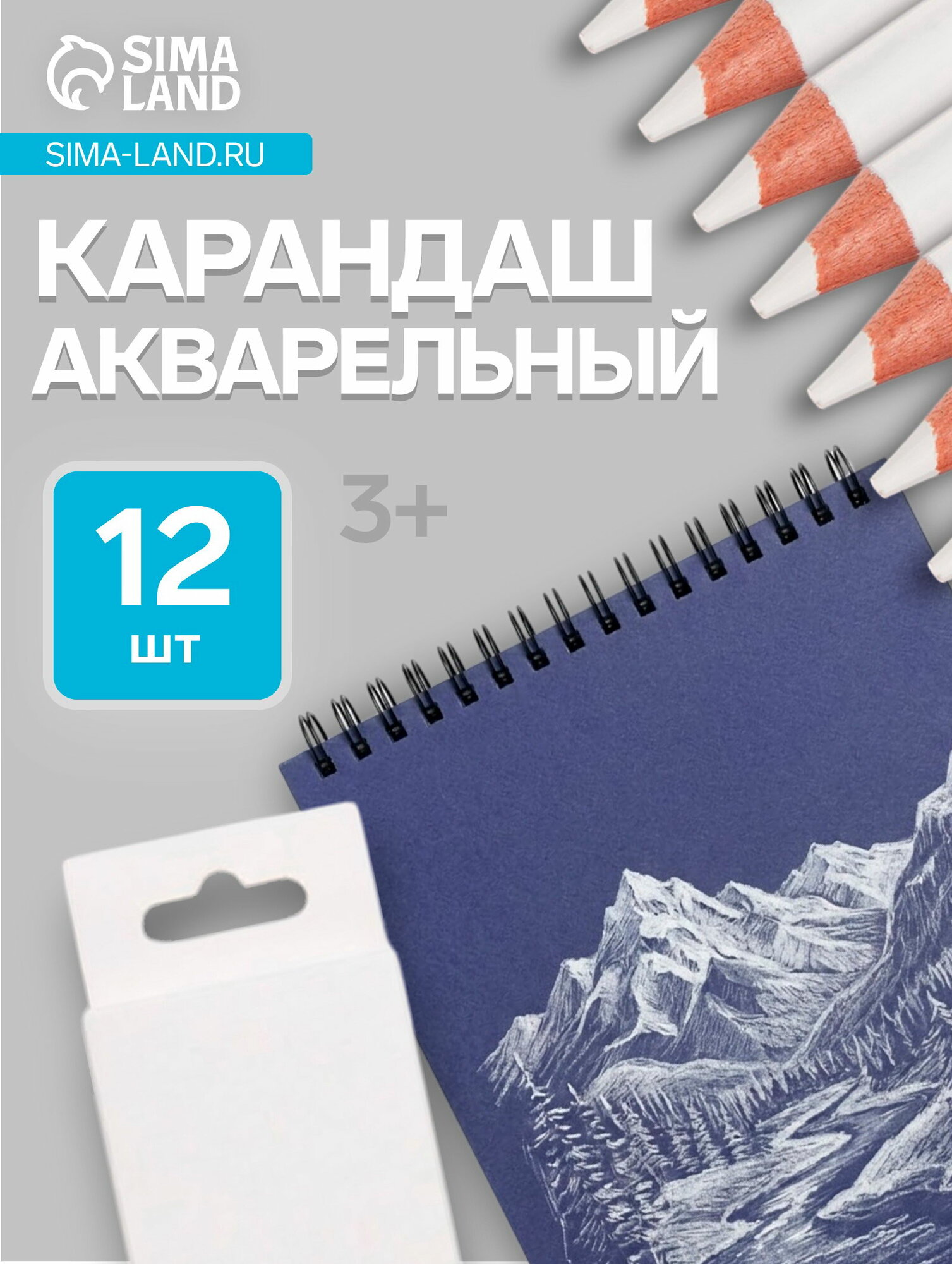 Карандаш акварельный белый GCP-1, форма: круглые, цвет: белый, 12 шт.