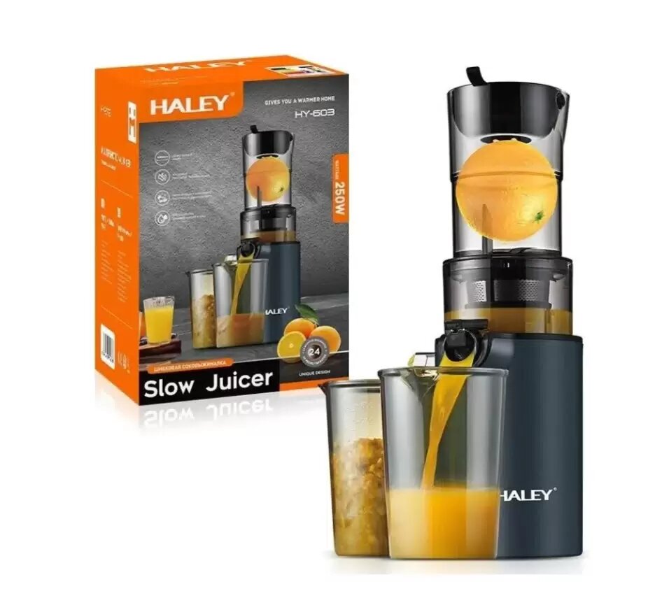 Соковыжималка шнековая Haley HY-603, 250 Вт, резервуар 1 л, черная