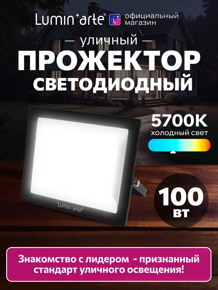 Прожектор светодиодный уличный 100Вт, 8000 Лм, 5700К, влагозащита IP65