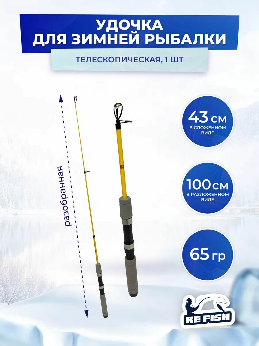 Мини удочка для зимней рыбалки, спиннинг телескопический 100 см