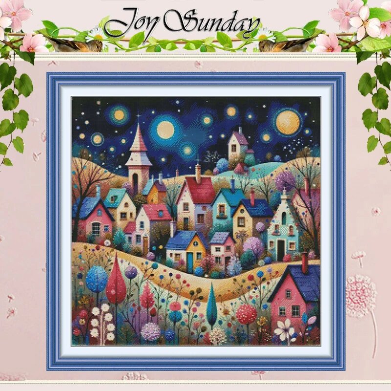 Набор для вышивания крестом Joy Sunday «Сказочная деревня» 16CT HD printed