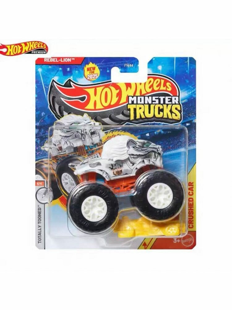 Машинка Hot Wheels Monster Trucks Rebel-Lion, внедорожник с инерционным механизмом, для улицы и трюков, 19×15×6 см