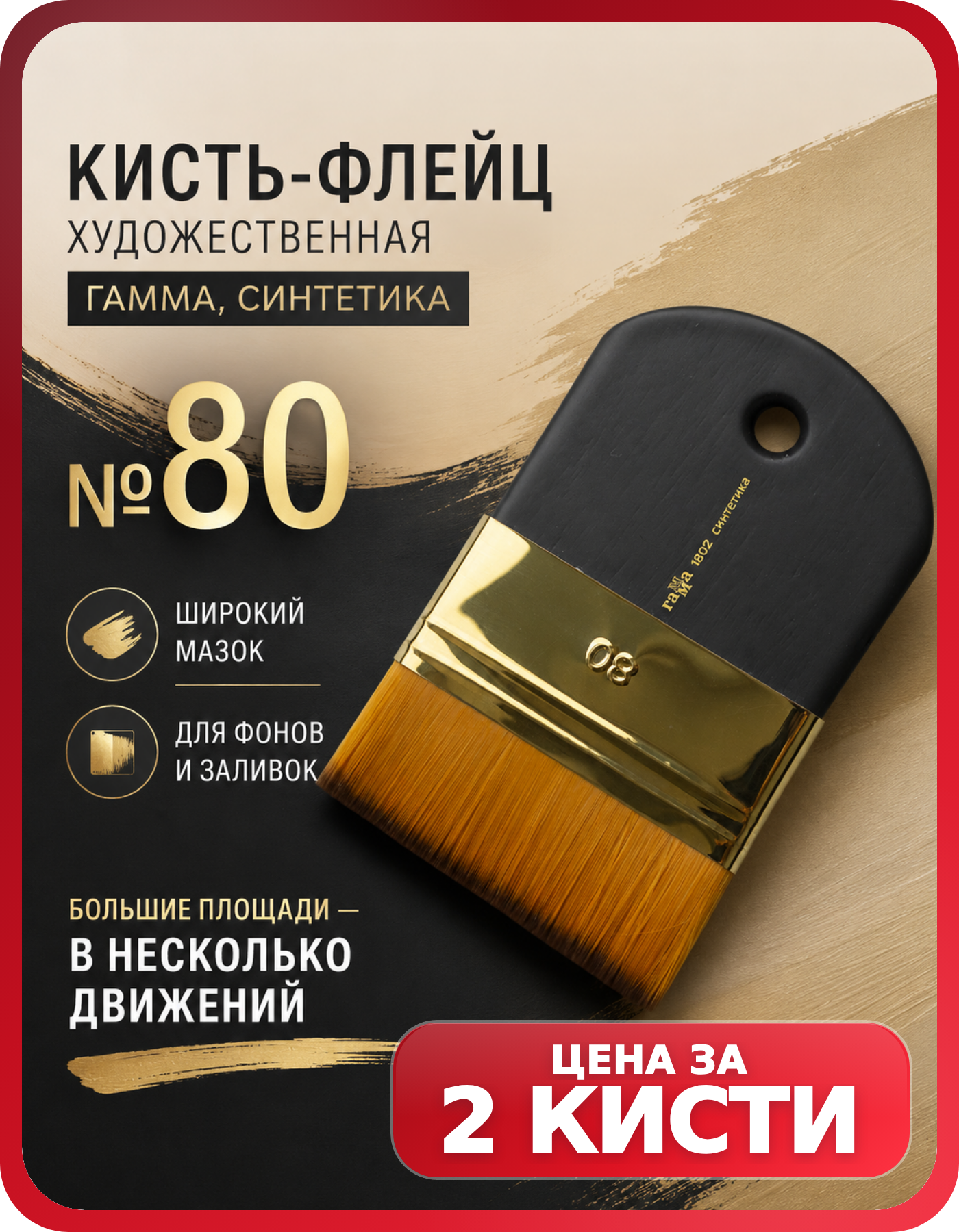 Кисти для рисования набор плоских 80 мм, 2 шт